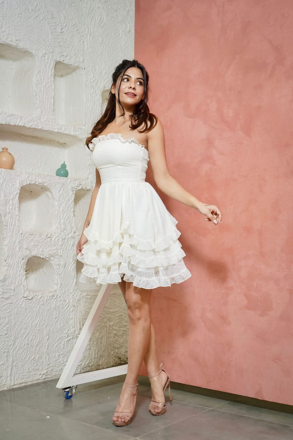 Out in the open - ivory bandeau frill dress – Kostume County